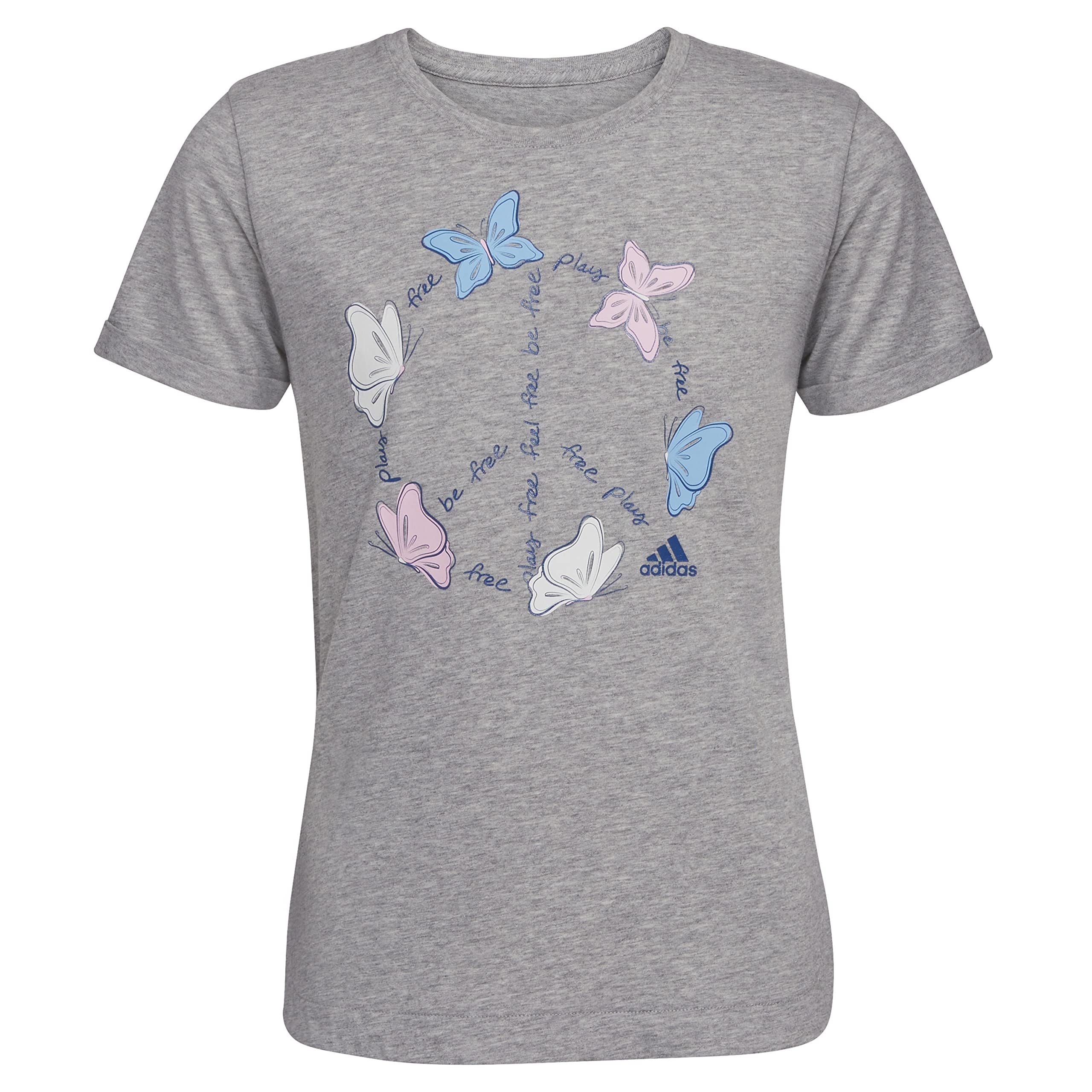 adidas Girls' Big Short Sleeve Tee T-Shirt, Medium Grey Heather, Large