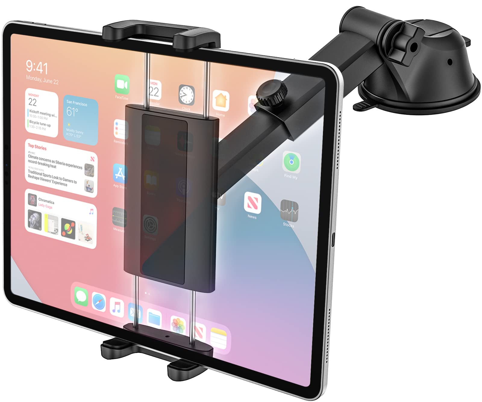 Aozcu Car Dashboard Tablet Mount for Truck, Telescopic Arm Tablet Holder with Super Sticky Suction Cup, Dash Windshield Stand for iPad Pro 12.9 11 Mini Air 5 4 3, Galaxy Tabs, iPhone, 4-13" Tablets