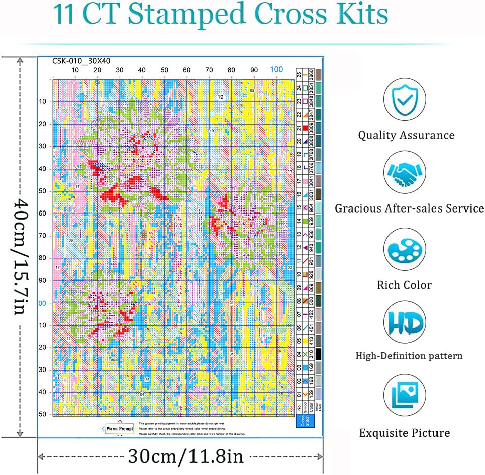 DAICHEL Cross Stitch Kits for Adults - Stamped Crossstitching Kits Preprinted 11 Count Cross-Stitch Kit for Beginner, 11CT Prestamped Easy Pattern Needlepoint Kits Crafts for Decor 11.8x15.7inch