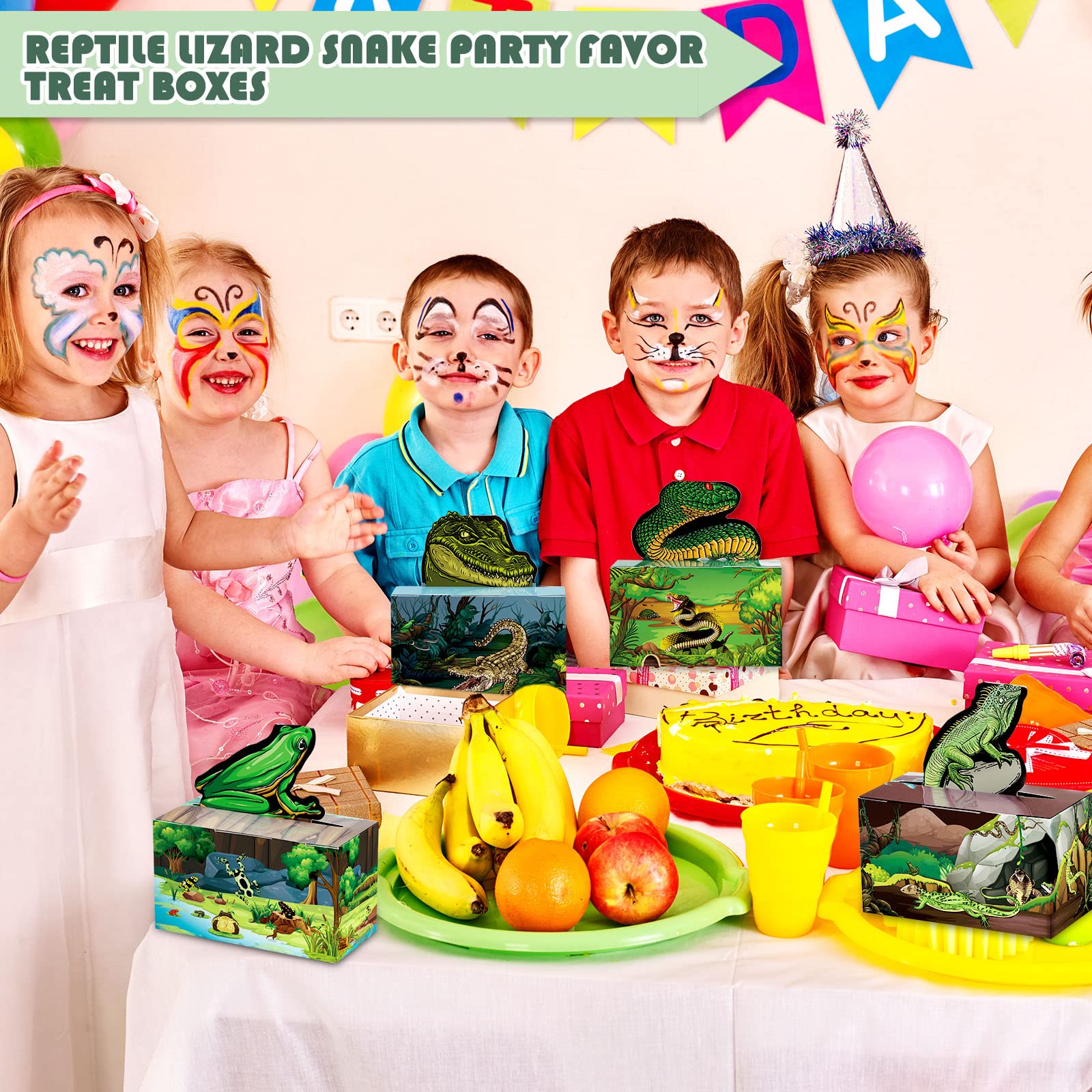 Nezyo 24 Pcs Reptile Birthday Party Supplies Snake Party Decorations Lizard Frog Crocodile Boxes for Jungle Baby Shower Birthday, 4.8 x 2.4 x 6.3 Inch