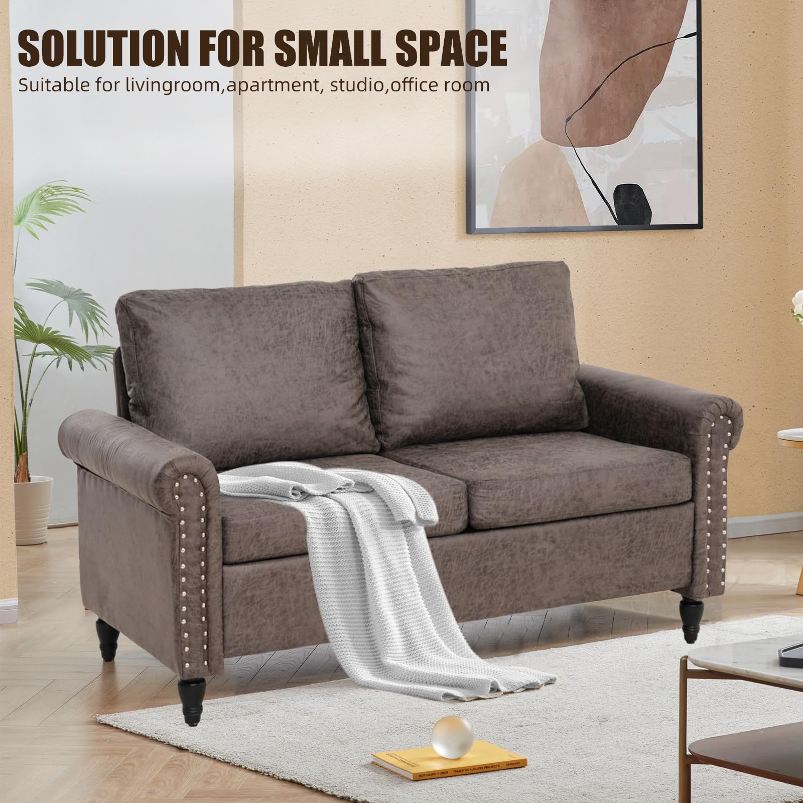 J.C.UP 57’’ Loveseat Sofa Couch,Love Seat for Small Spaces, Upholstered 2 Seat Sofa Couches, Small Sofas with Solid Wood Legs Suitable for Living Room, Bedroom, Apartment