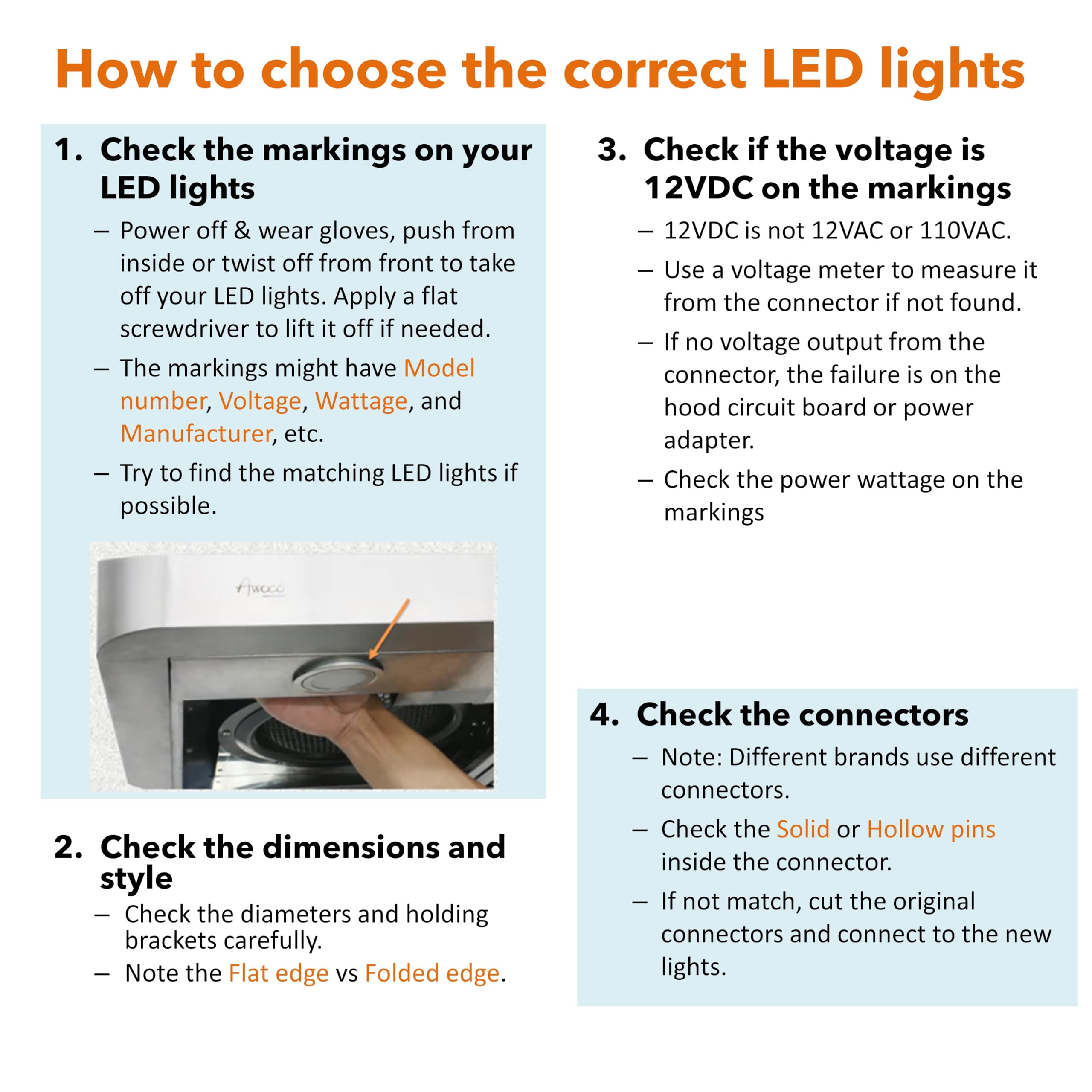Awoco ON-E01-32 LED Light Bulbs Replacement for Range Hoods - 12V DC, 3W, Cooker Hood led Light Bulbs with 3000K Warm Yellow (Pack of 2)
