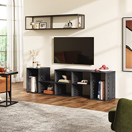 DEVAISE Flat Screen TV Stand for 65 75 inch TV, Modern Entertainment Center with Storage Shelves, Media Console Bookshelf for Living Room, Black…