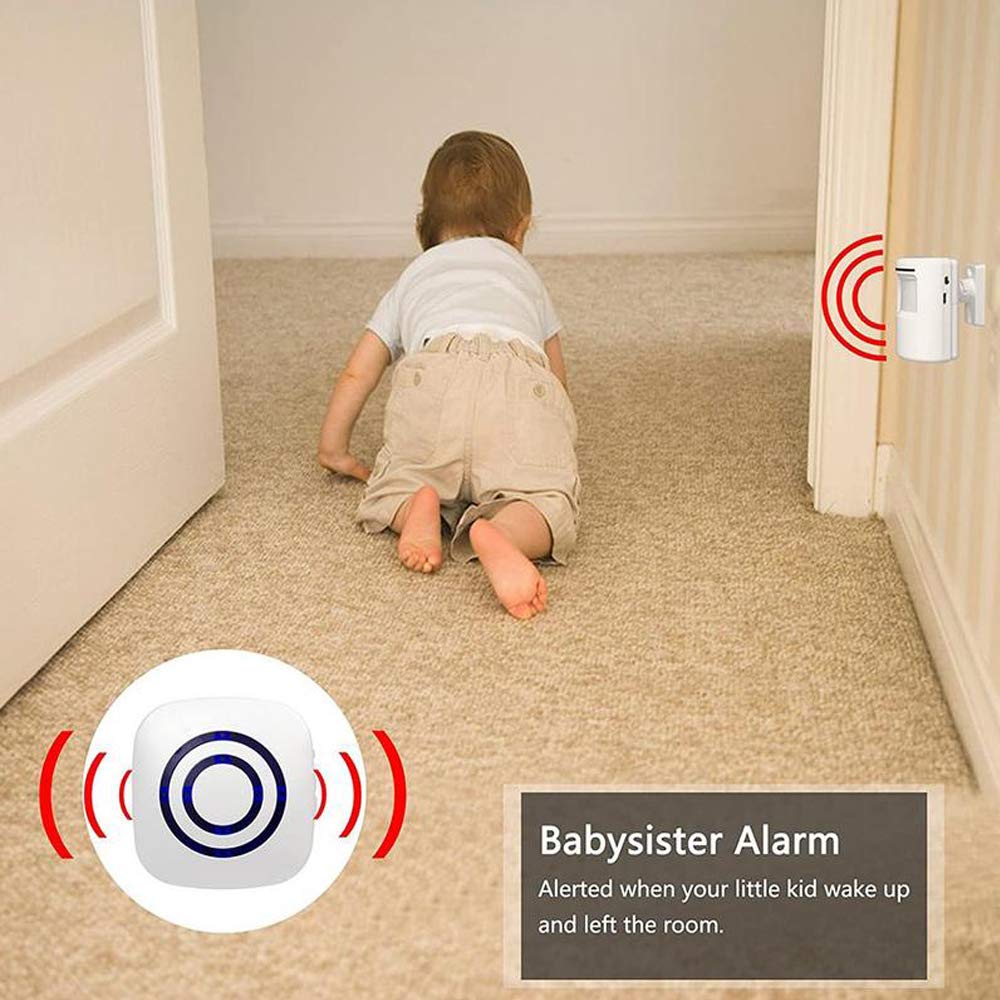 Home Security Motion Sensor Alarm Outdoor, Wireless Driveway Alert: Infrared Motion Sensor Chime Doorbell with 1 Plug-in Receiver and 2 PIR Motion Sensor Detector Alert - 38 Chime Tune - LED Indicator