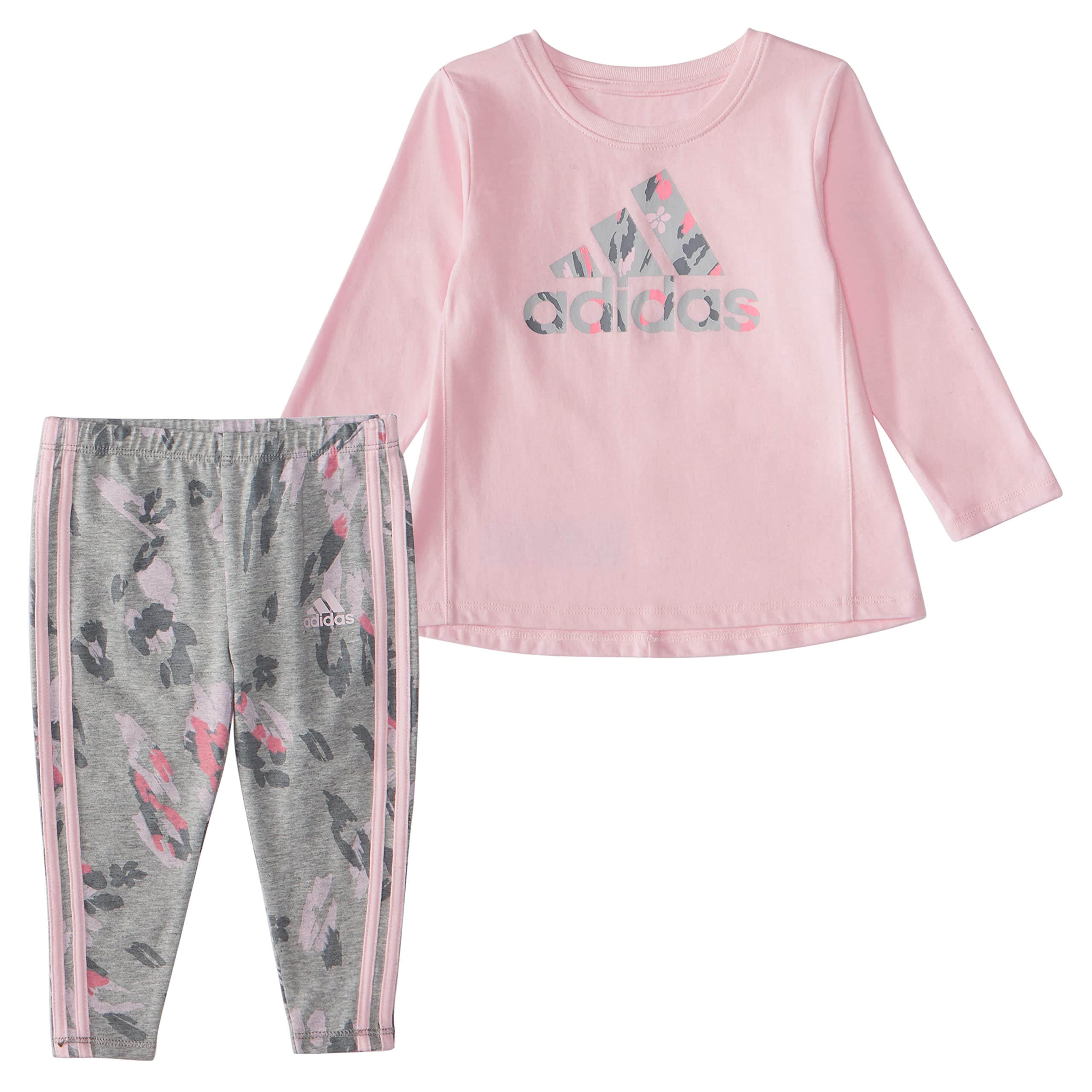 adidas Girls' Long Sleeve Swing Tee and Tights Set, Clear Pink, 18 Months