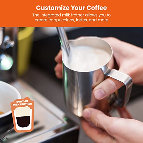 Chefman 6-in-1 Espresso Machine with Steamer, One-Touch Single or Double Shot Maker, Coffee Cappuccino Machine, Latte Built-In Milk Frother Stainless Steel