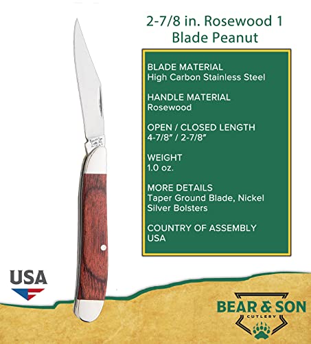 Bear & Son 219R Rosewood One-Blade Peanut Slip Joint Knife, 2 7/8-Inch