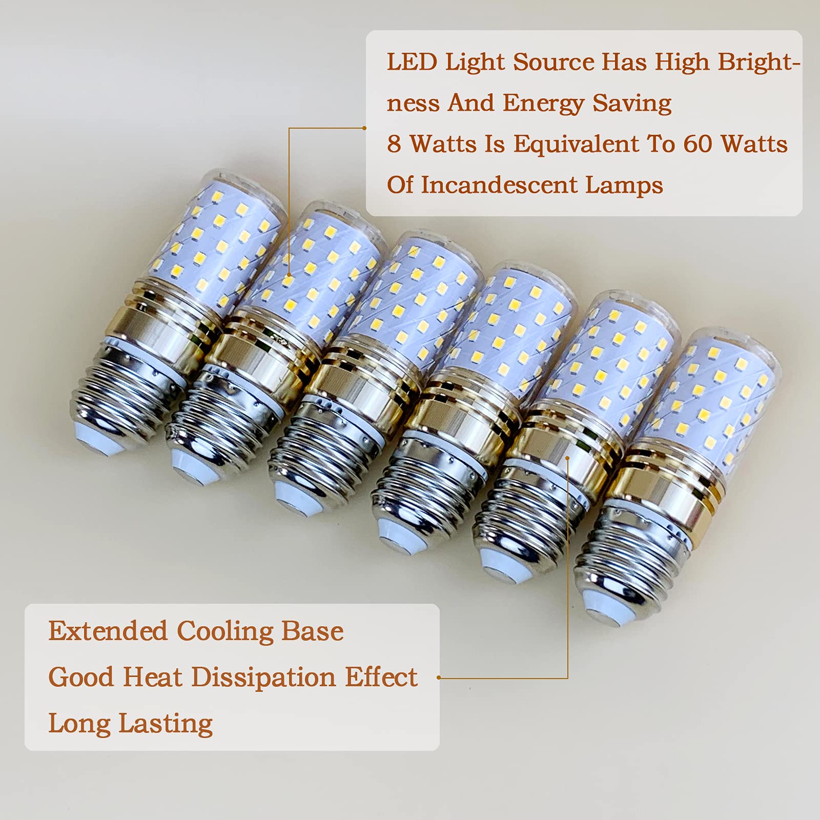 6-Pack E26 Led Bulb, 3000k Light Bulbs for Chandelier, Flicker Free Led Light, Bright Light Bulbs Equivalent to Incandescent 80 watts(Not dimmable)
