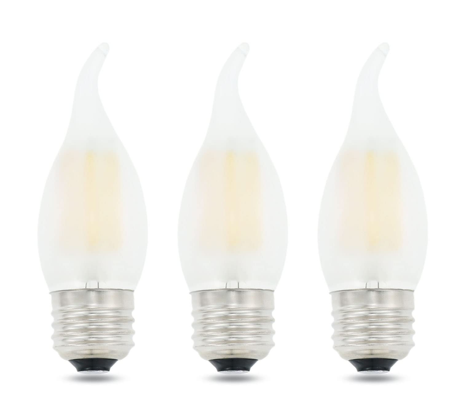 Lamsky LED Candelabra Bulb 4W Dimmable 40W Equivalent,Frosted Glass Flame Tip Shape,E26 Base 2700K Warm White Decorative Chandelier Light Bulbs,3-Pack