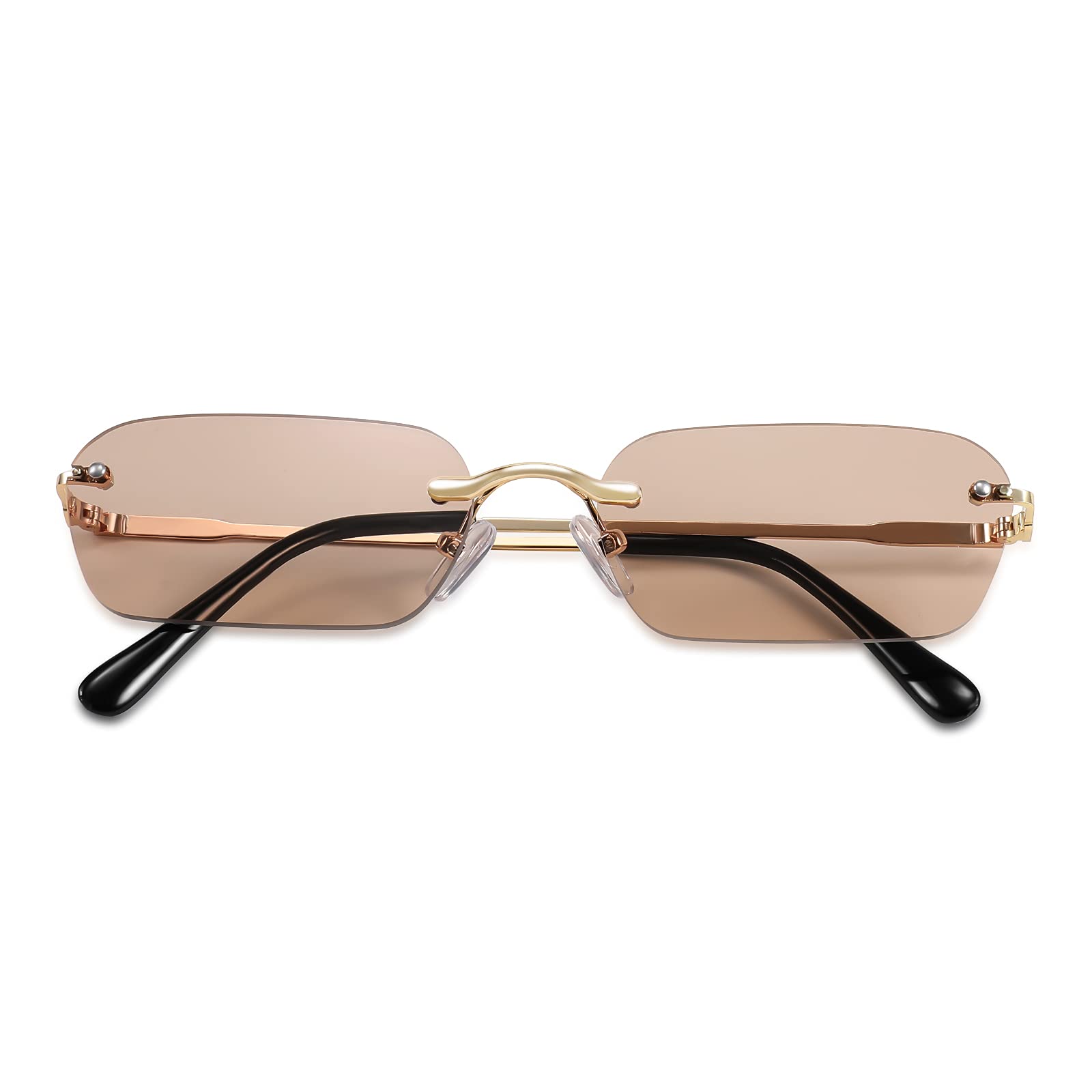 FEISEDY Rimless Sunglasses Y2K Sunglasses Retro Small Narrow Clear Eyewear Vintage Rectangle Sunglasses for Women Men B2643