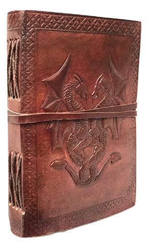 Handmade Vintage Antique Looking Double Dragon Genuine Leather Bound Journal Diary Notebook Travel ScrapBook Photo album Sketchbook with Blank Unlined Pages to Write Sketch Gift for Men Women Gift