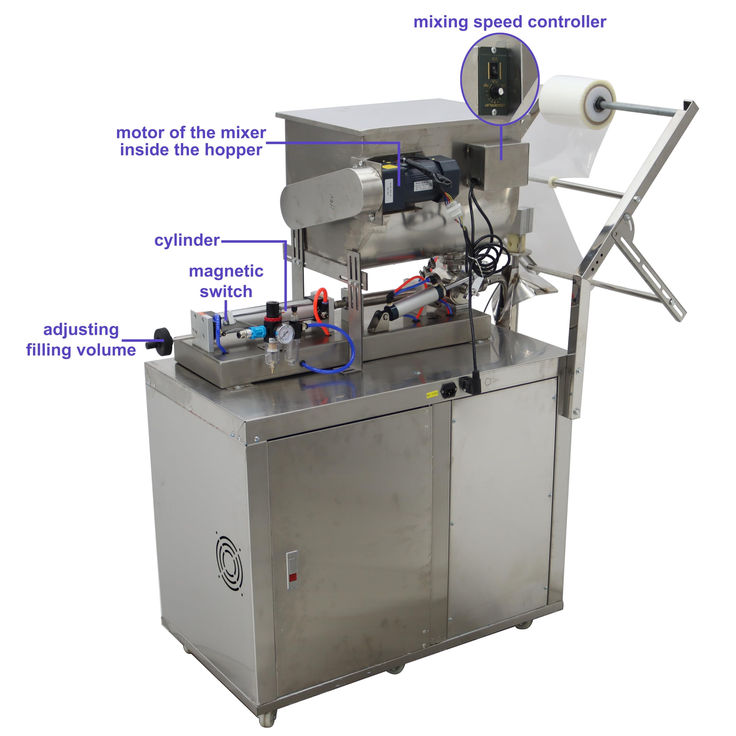 PreAsion Automatic Liquid Paste Filling Packaging Sealing Machine 10-100ml with Mix Hopper for Vinegar Sauce Salsa Sauce Stainless Steel Three Sides Sealing 3inch Wide
