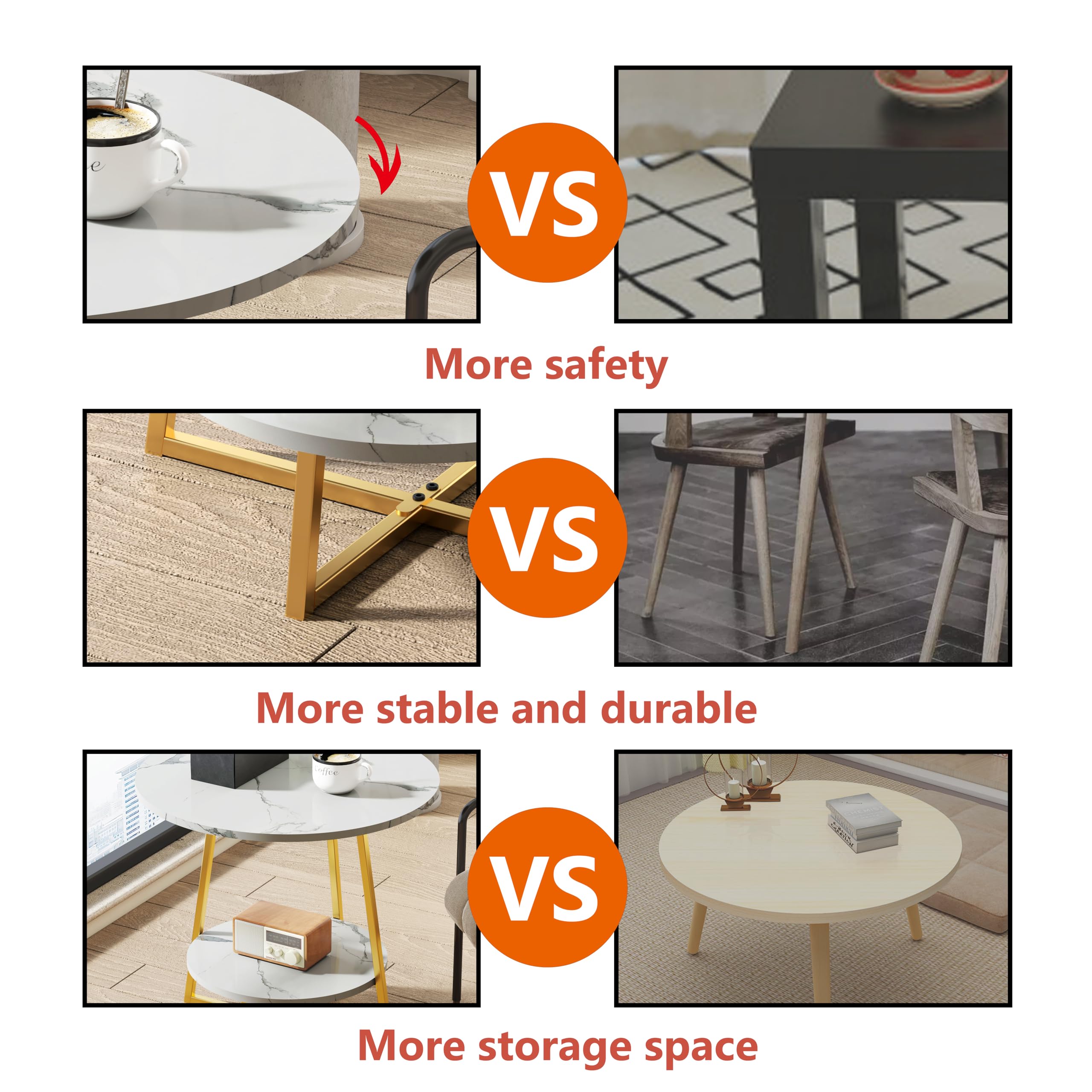 Lamhorm 2 Tier Small Round Side Table, Wooden End Table with Storage Shelf, Modern Coffee Table with Gold Metal Frames for Living Room, Bedroom and Any Small Spaces 22.8β