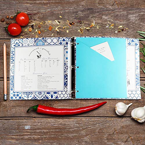 Cookbook Recipe Binder/Organizer, Blue Pattern 3-Ring Binder to Hold All Your Recipes and Recipe Cards, 6 Tabbed Divider Sections, 50 Matching Recipe Cards Included