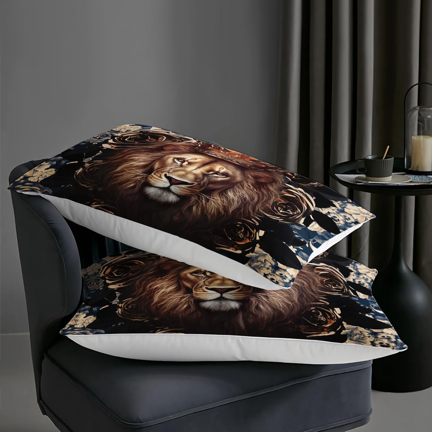 AILONEN 3D Lion King Comforter Set Queen Size, 3D Gold Rose Bedding Set,African Safari Animals Fitted Bed in a Bag for Kids Teens,Crown Lion Duvet Set,1 Quilt and 2 Pillowcases,3 PCS