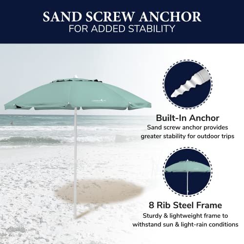 Caribbean Joe Chaby International Portable, Adjustable Tilt Beach Umbrella with UV Protection, Mint, 7 FT