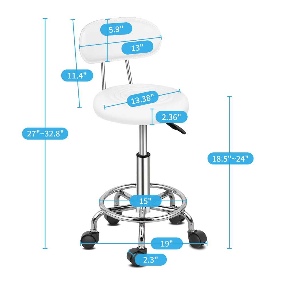 BADALO Adjustable Hydraulic Swivel Bar Salon Stool Stripe Backrest Chair, White