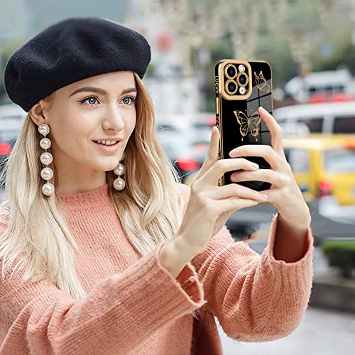 BITOBE Designed for iPhone 11 Pro Case Cute Butterflies Design for Women Girls,Luxury Plating Edge Bumper Full Camera Lens Protection Cover with Screen Protector for iPhone 11 Pro 5.8“-Black