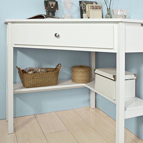 Haotian FWT31-W, White Corner Desk, Triangle Computer Desk with Drawer and Shelf, Home Office Desk, Computer Workstation