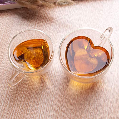 Cool Cook 2 Pack Heart Shaped Double Walled Insulated Glass Coffee Mugs or Tea Cups,Beautiful Heart Shape, Thermo Insulated Premium Quality Borosilicate Glass, Set of 2 (8.5 oz, 240 ml)