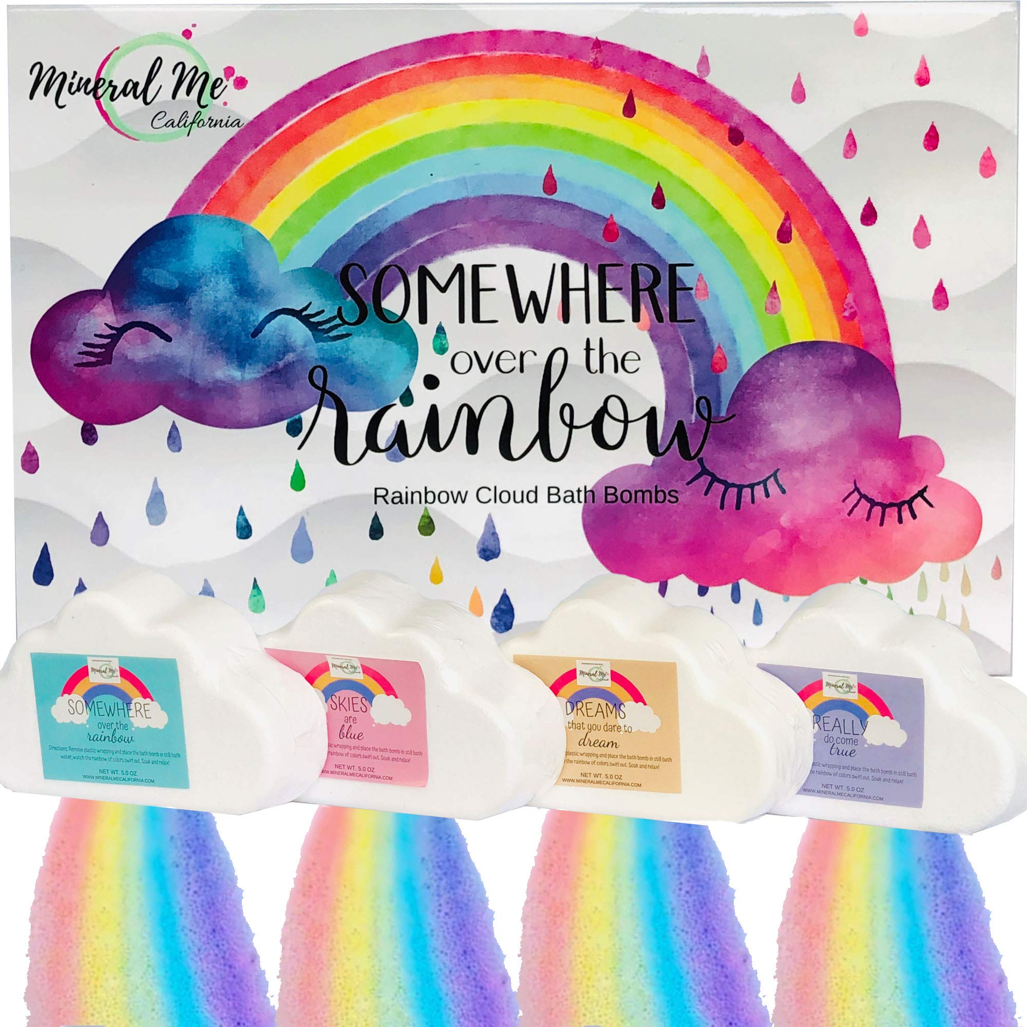 Rainbow Bath Bombs for Kids- Natural and Organic Bubble Bath Bombs w/Moisturizing Shea Butter and Natural Oils, 4 Large Unicorn Cloud Bath Bombs for Girls, Boys, Women, Valentines Day Gift for Her