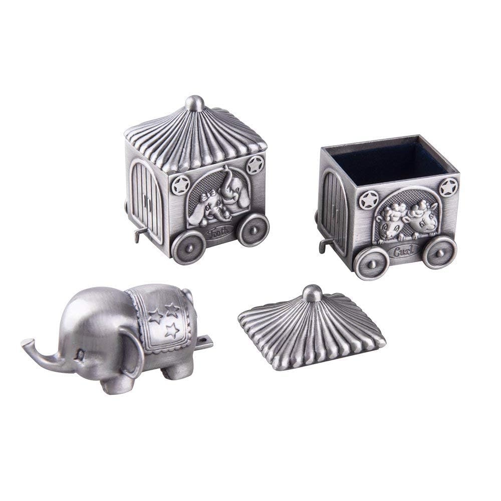 Feyarl First Curl and Tooth Elephant Keepsake Box Teeth Fairy Organizer Containter Tins Box for Christmas Kids Shower Newborn Birthday Gift