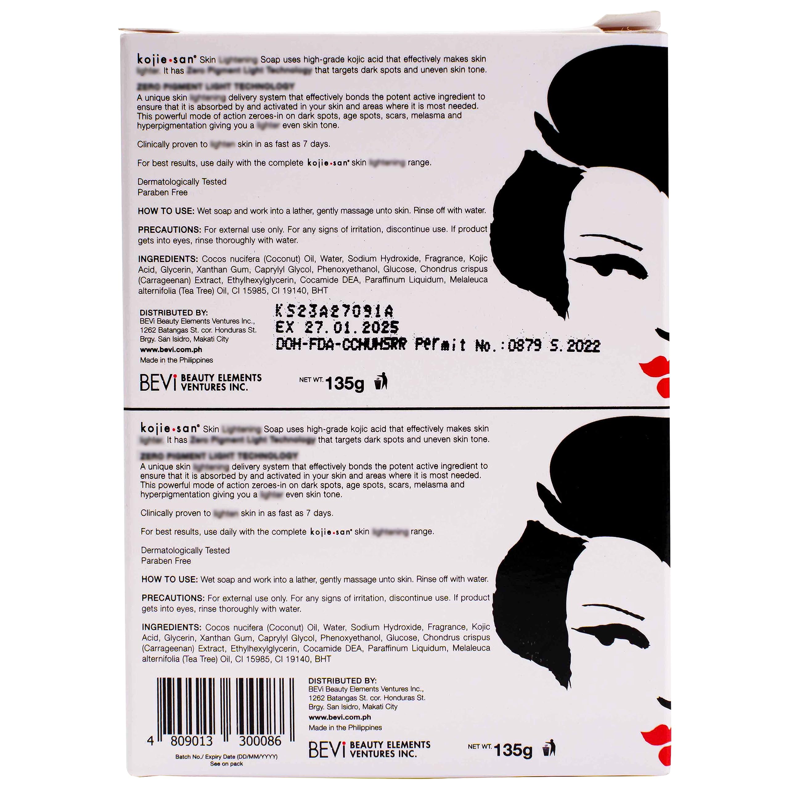 Kojie San Skin Brightening Soap - Original Kojic Acid, Dark Spot Remover Bar Soap with Coconut & Tea Tree Oil- 135g x 2 Bars