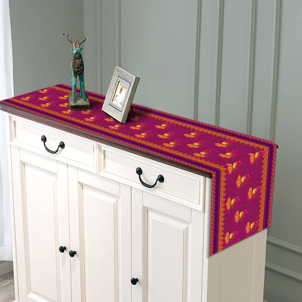 Linen 13x72'' Diwali Table Runner Indian Festival of Lights Decoration for Kitchen Dinning Room Decor
