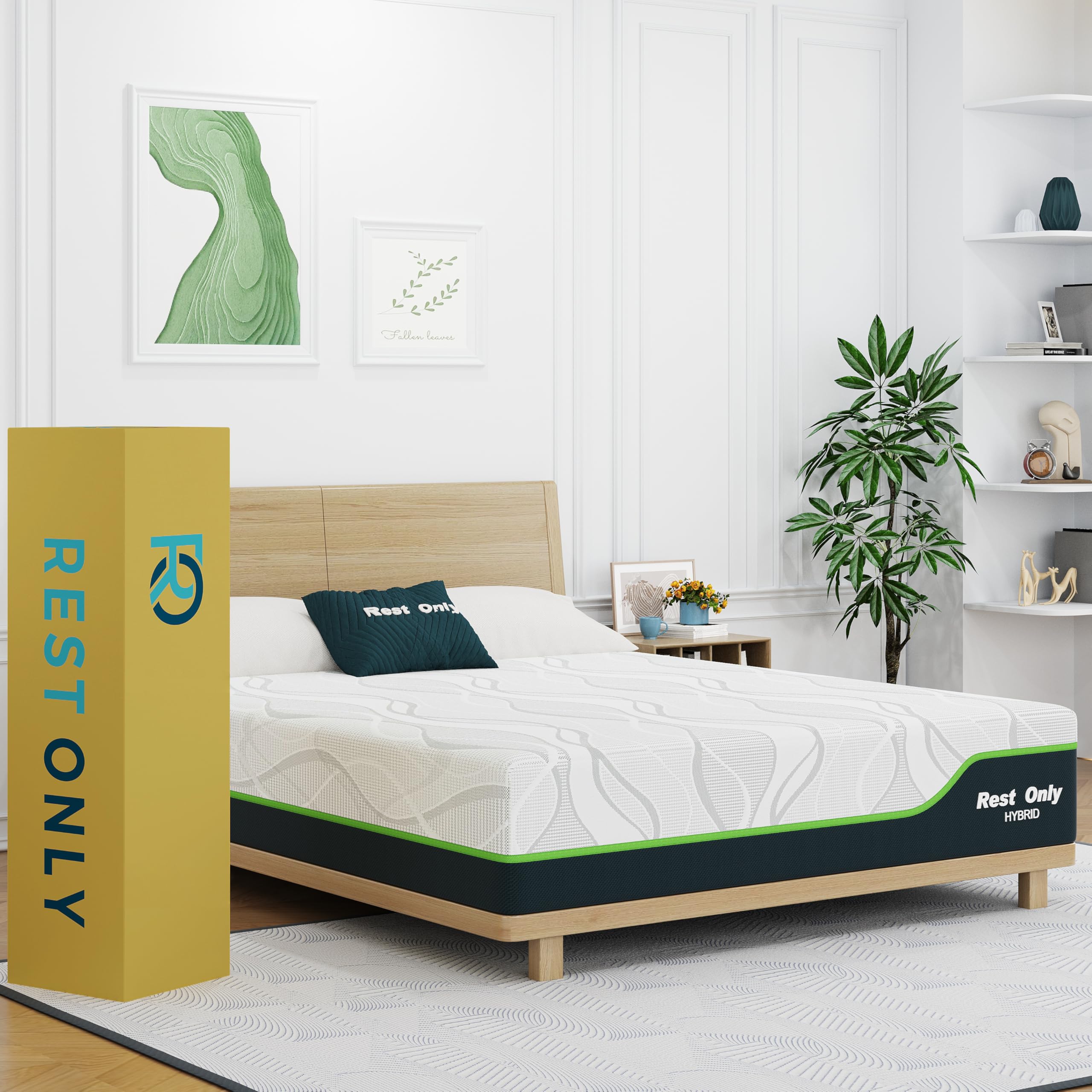Rest Only Queen Mattress for Pressure Relief, 12 Inches Cooling Gel Memory Foam Hybrid Mattress, Queen Mattress in a Box with Individual Pocket Spring for Motion Isolation, Medium Firm
