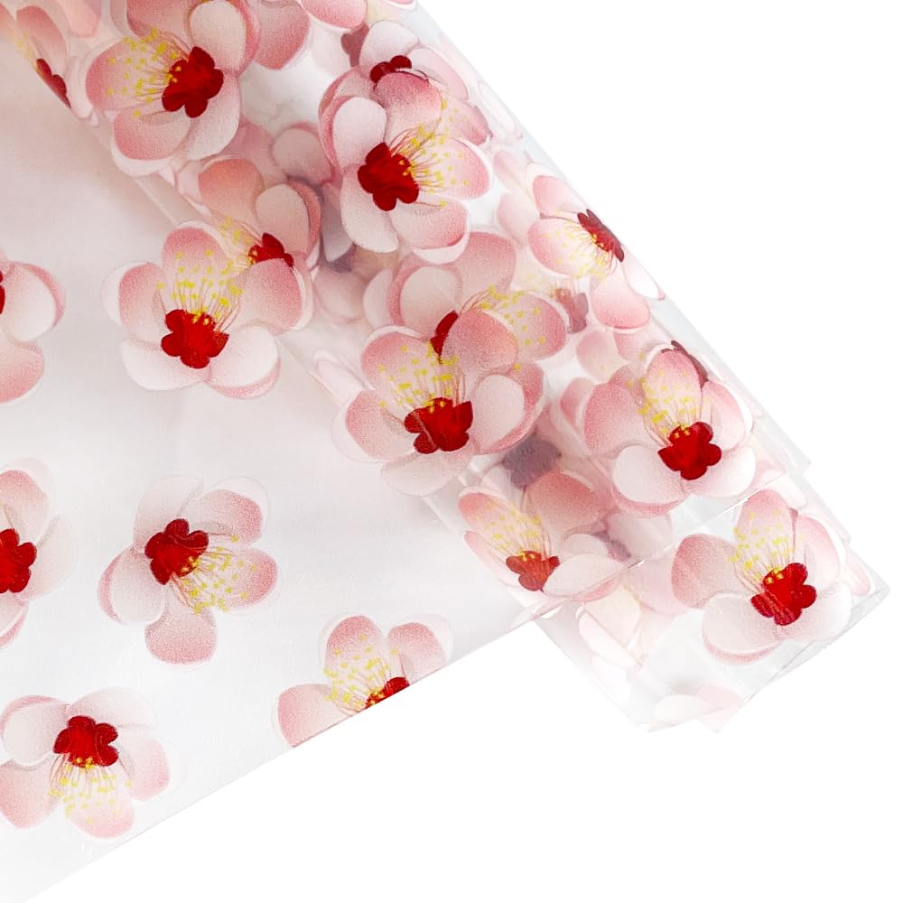ONEART | Watercolor Floral Clear TPU Vinyl, 12" x 54" Transparent Waterproof Crystal Transparent Plastic Fabric for Bows Earrings Bags-Pink