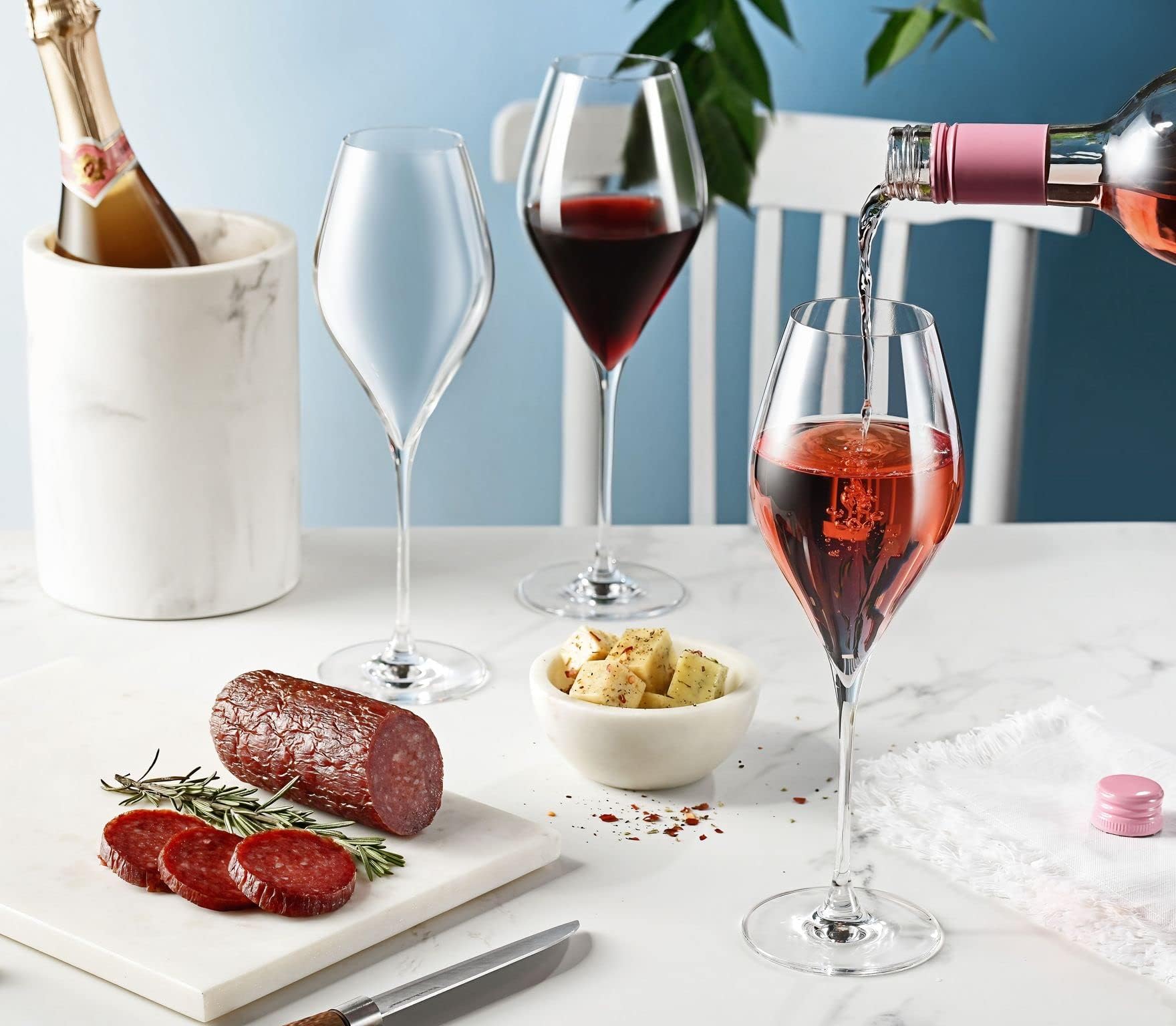 BENETI Hand-Blown European wine glasses set of 4 | 14oz Modern Long Stem Wine Glass Set for Red and White Wine