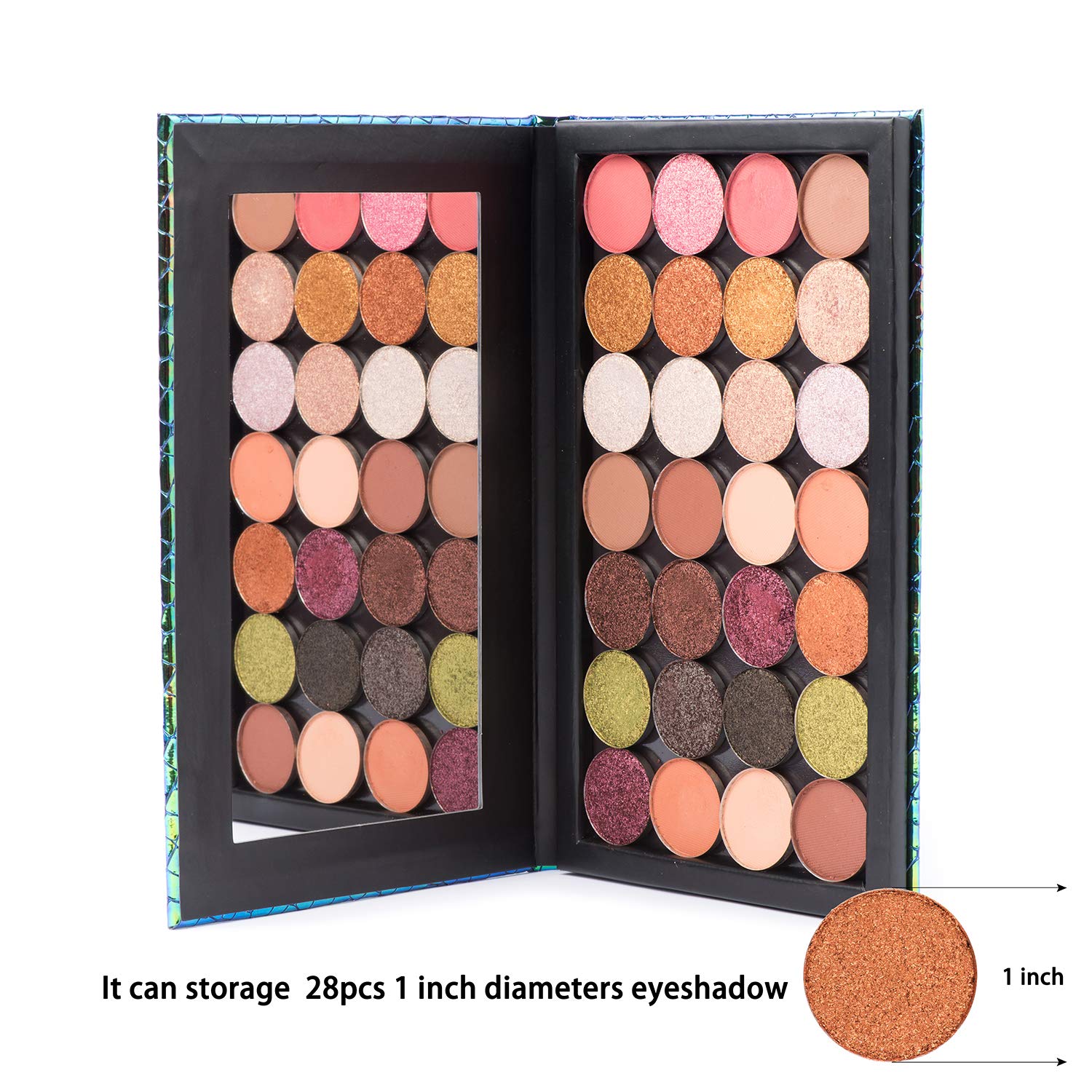 Allwon Magnetic Palette Mermaid Empty Makeup Palette with Mirror and 30Pcs Adhesive Empty Palette Metal Stickers for Eyeshadow Lipstick Blush Powder (Green)