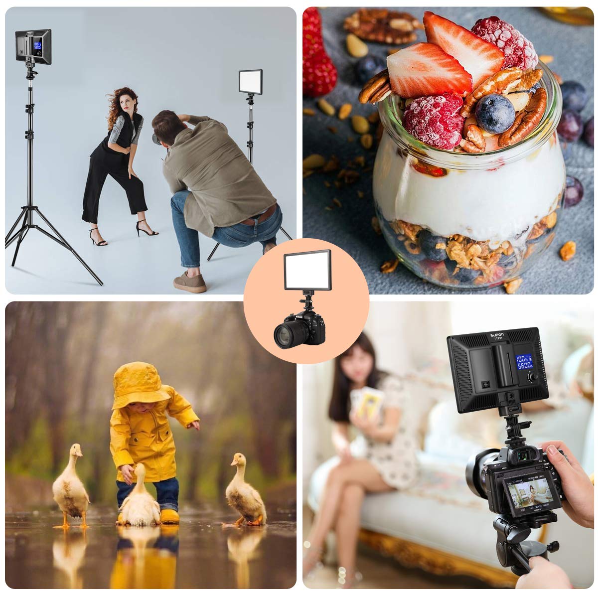 SUPON L122T Ultra-Thin LED Video Light Panel with LCD Display, Dimmable Bi-Color 3300K-5600K, CRI95+ Softer Lighting for YouTube, Studio, Outdoor Shooting, Portraits, Wedding with AC Adapter & Battery