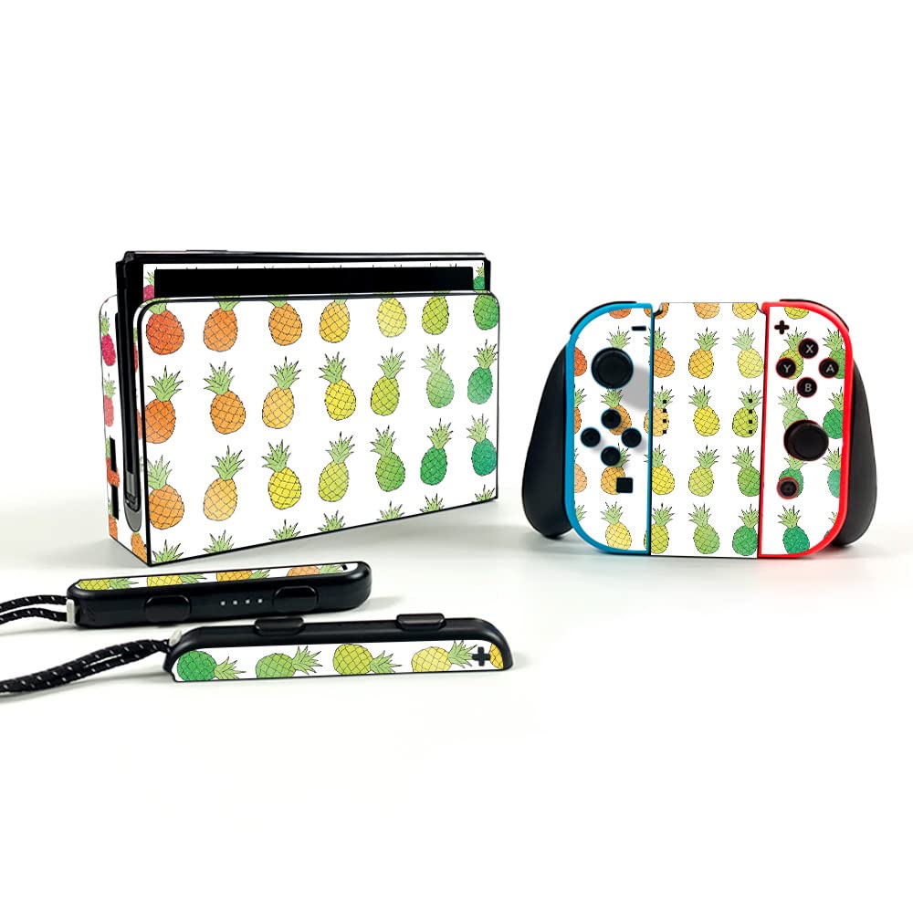 MightySkins Glossy Glitter Skin Compatible with Nintendo Switch OLED - Rainbow Pineapples | Protective Durable High-Gloss Glitter Finish | Easy to Apply and Change Styles | Made in The USA