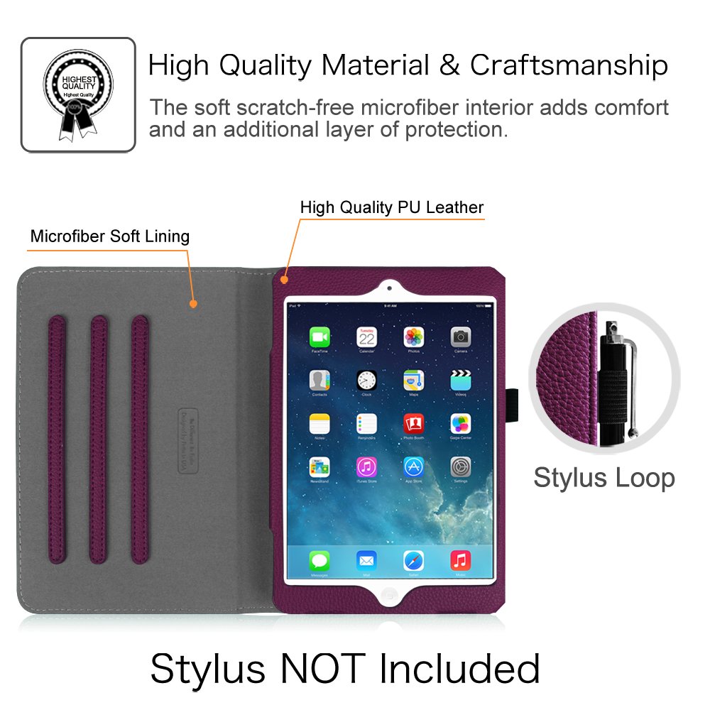 Fintie Case for iPad Mini 3, Mini 2/1 [Corner Protection], Multi-Angle Folio Smart Stand Protective Cover with Pocket, Auto Sleep/Wake, Purple