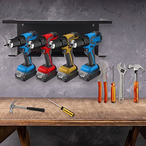 Drill Storage Rack Metal Tool Organizer Power Tool Holder Steel Rack With 4 Drill Charging Slots Tool Storage Organizer Garage Charging Station Hanging Wall Mount, Holds Drills, Batteries, Accessories