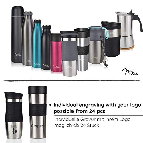 Milu Thermo Mug Insulated Cup Coffee & Tea Mug to go - 370ml, 450ml 100% leak proof - Stainless Steel Drinking Mug - vacuum insulation flask - Hot & Cold - Travel Mug (Black, 12oz (370ml))