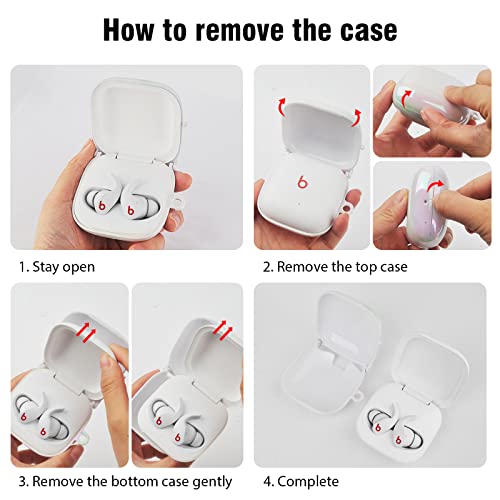 Beats Fit Pro Case Cover, Filoto Laser PC Beats Fit Pro Case for Women Girls, Cute Protective Apple Beats Fit Pro Earbuds Case Cover with Keychain Accessories,White