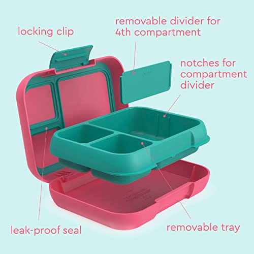 Bentgo® Pop - Bento-Style Lunch Box for Kids 8+ and Teens - Holds 5 Cups of Food with Removable Divider for 3-4 Compartments - Leak-Proof, Microwave/Dishwasher Safe, BPA-Free (Bright Coral/Teal)