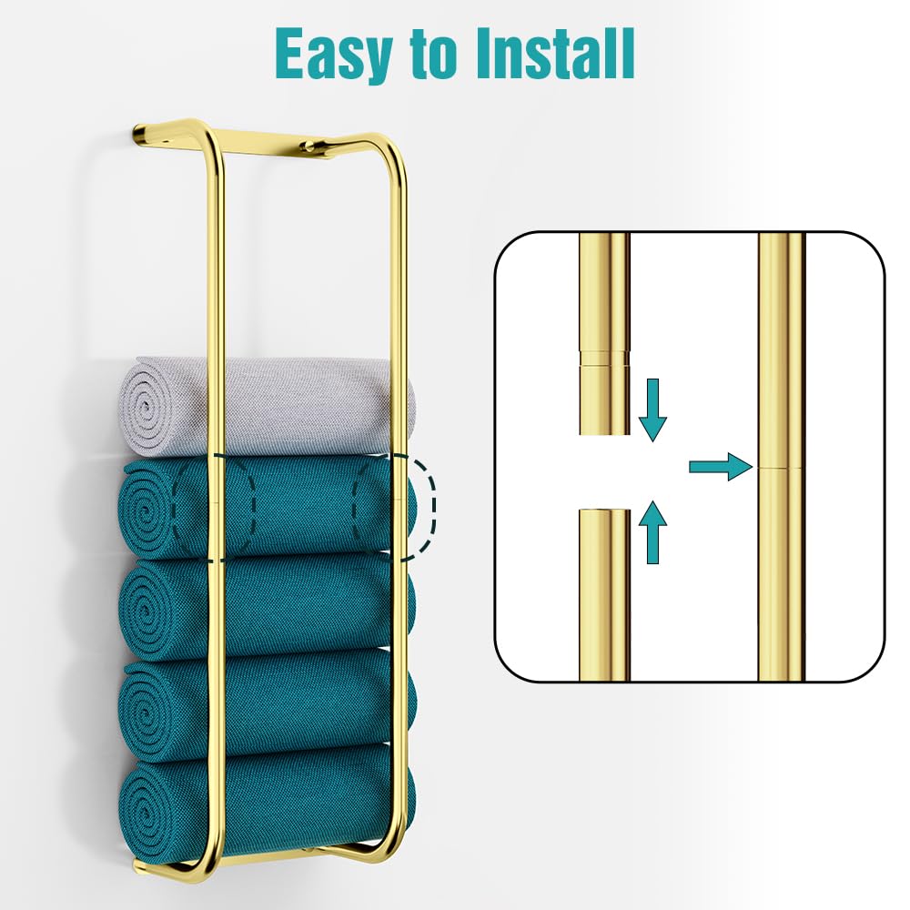 Towel Rack Wall Mounted, Bathroom Towel Storage, Stainless Steel Towel Racks for Bathroom, Bath Towel Holder Organizer for Folded Large Towel Washcloths, Easy to Install, Silver
