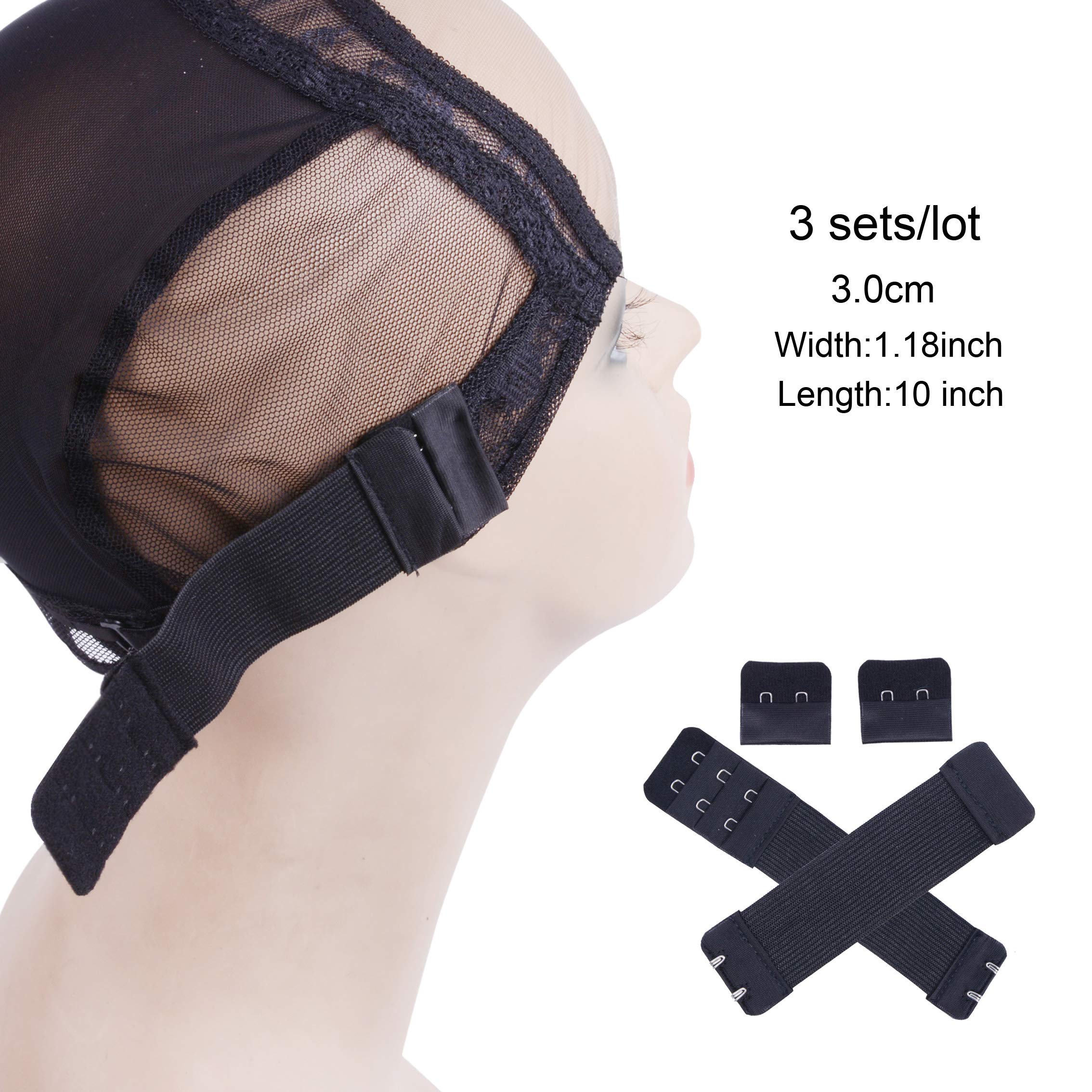 YANTAISIYU Adjustable Wig Elastic Bands with Hooks - 3 Set/Lot for Wig Making & Sewing - DIY Accessories (Black, 3.0 cm)