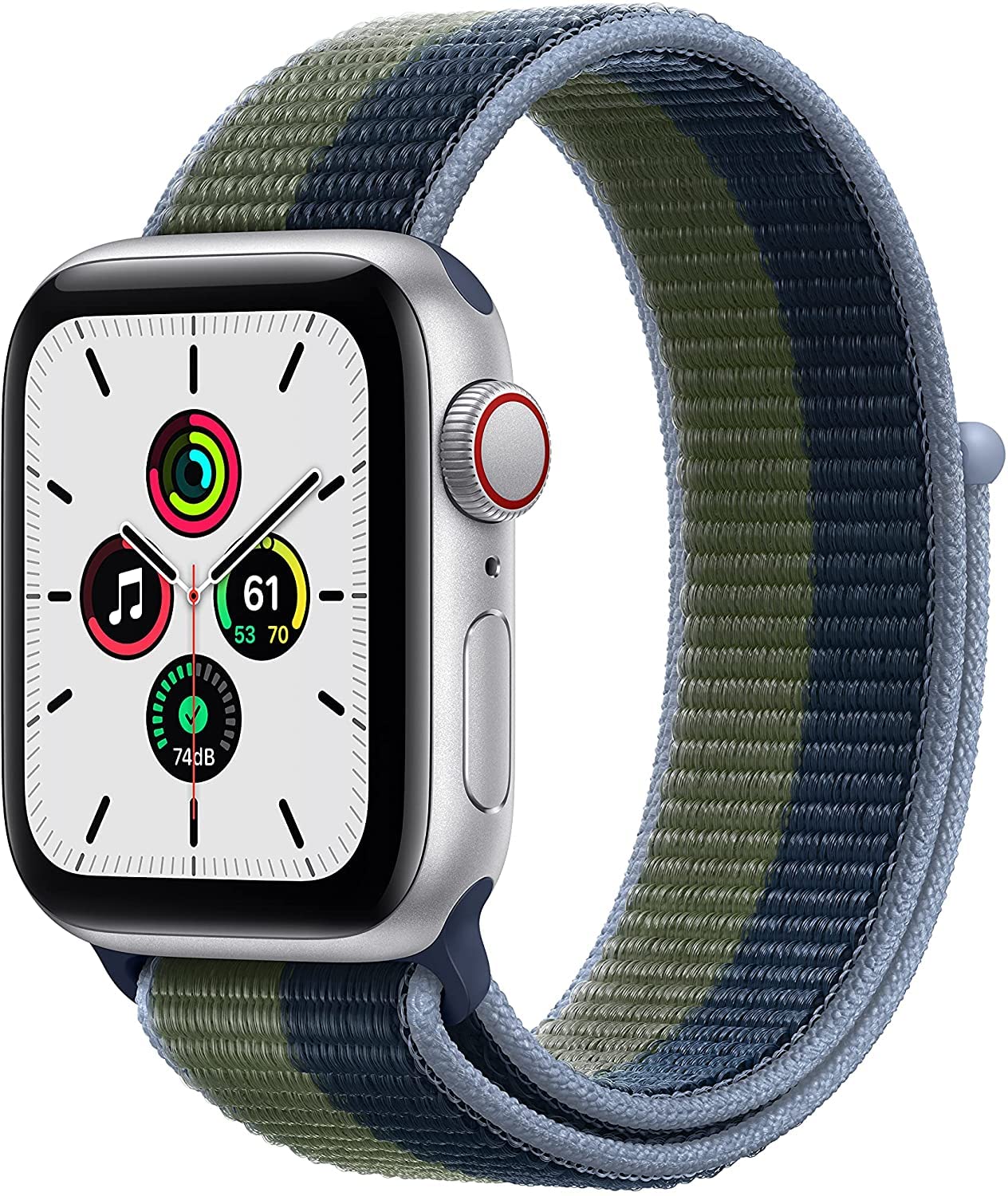 Apple Watch SE (GPS + Cellular, 40mm) Silver Aluminum Case with Abyss Blue/Moss Green Sport Loop (Renewed)