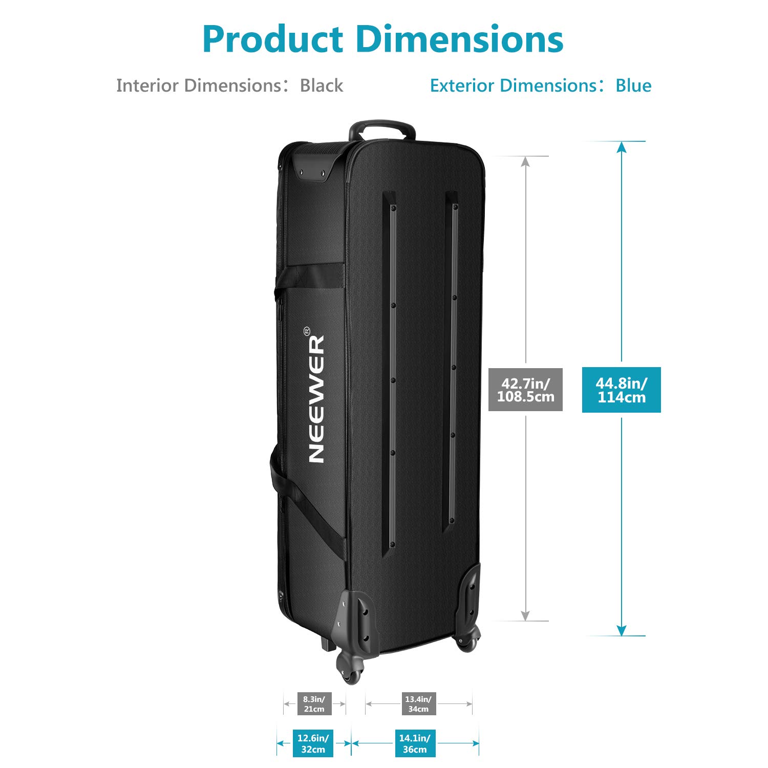 Neewer Professional Trolley Case for Camera 114 x 36 x 32 cm, Two Ways to Transport, Spinner Wheels, Multiple Uses and Large Capacity