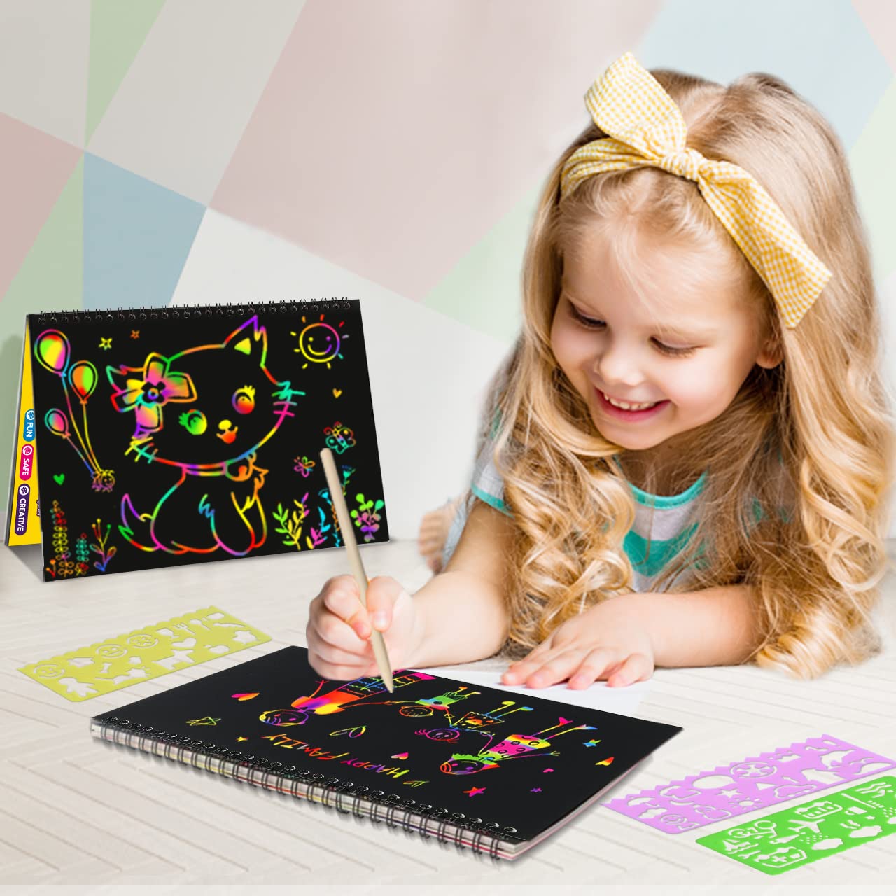 ZMLM Gift Christmas for Girl Art-Craft Kit: Rainbow Scratch Paper Magic Art Craft Project Supply Toddler Drawing Activity Kid Travel Toy Age 3-12 Year Old Birthday Gift