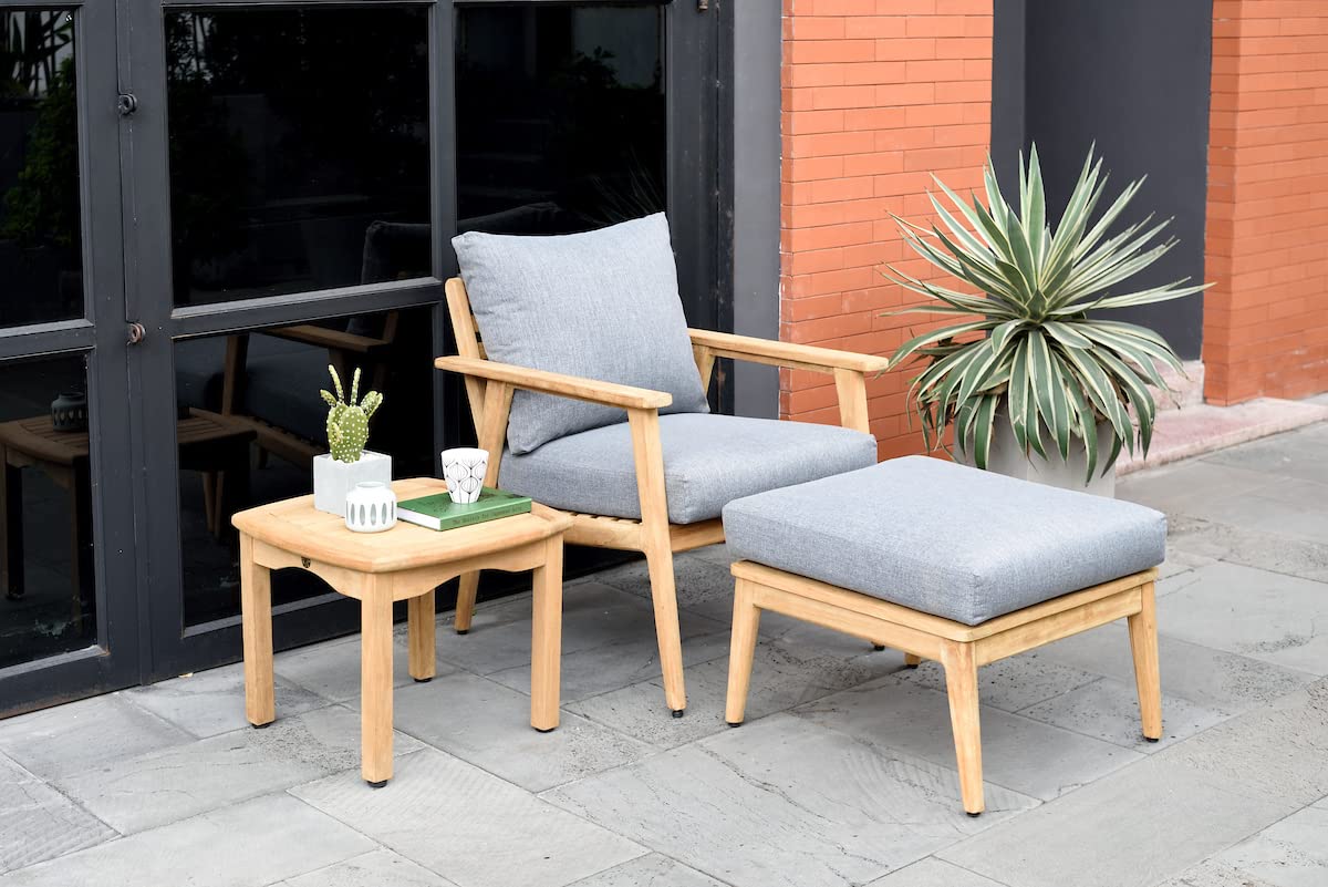 Brampton Grenoble Outdoor Armchair | Made of Durable Teak Wood with Cushions | Perfect for Patio and Backyards, Light Brown