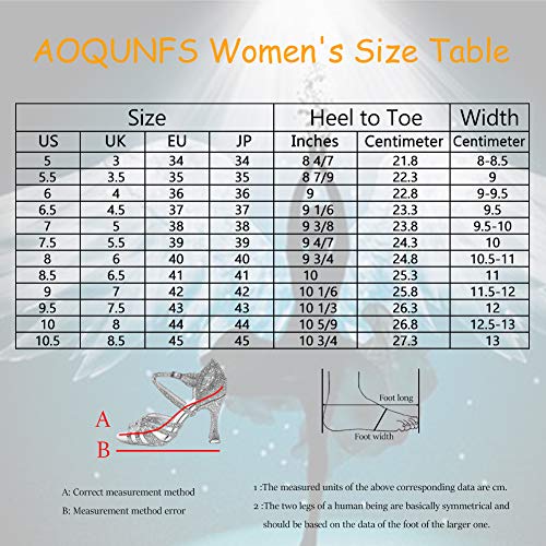 AOQUNFS Performance Dance Shoes Latin Dancing Shoes for Women Comfortable Salsa Ballroom Dance Heels,YCL310-Black Gold-5,US8