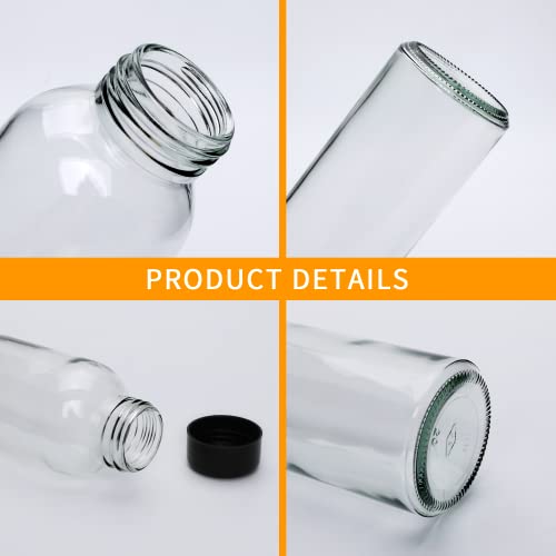 Datttcc 15 Oz Glass Water Bottles,Glass Juicing Bottles With Airtight Black Plastic Caps,Reusable Water Containers for Water,Juicing,Kombucha,Tea,Smoothies(16 Pack)