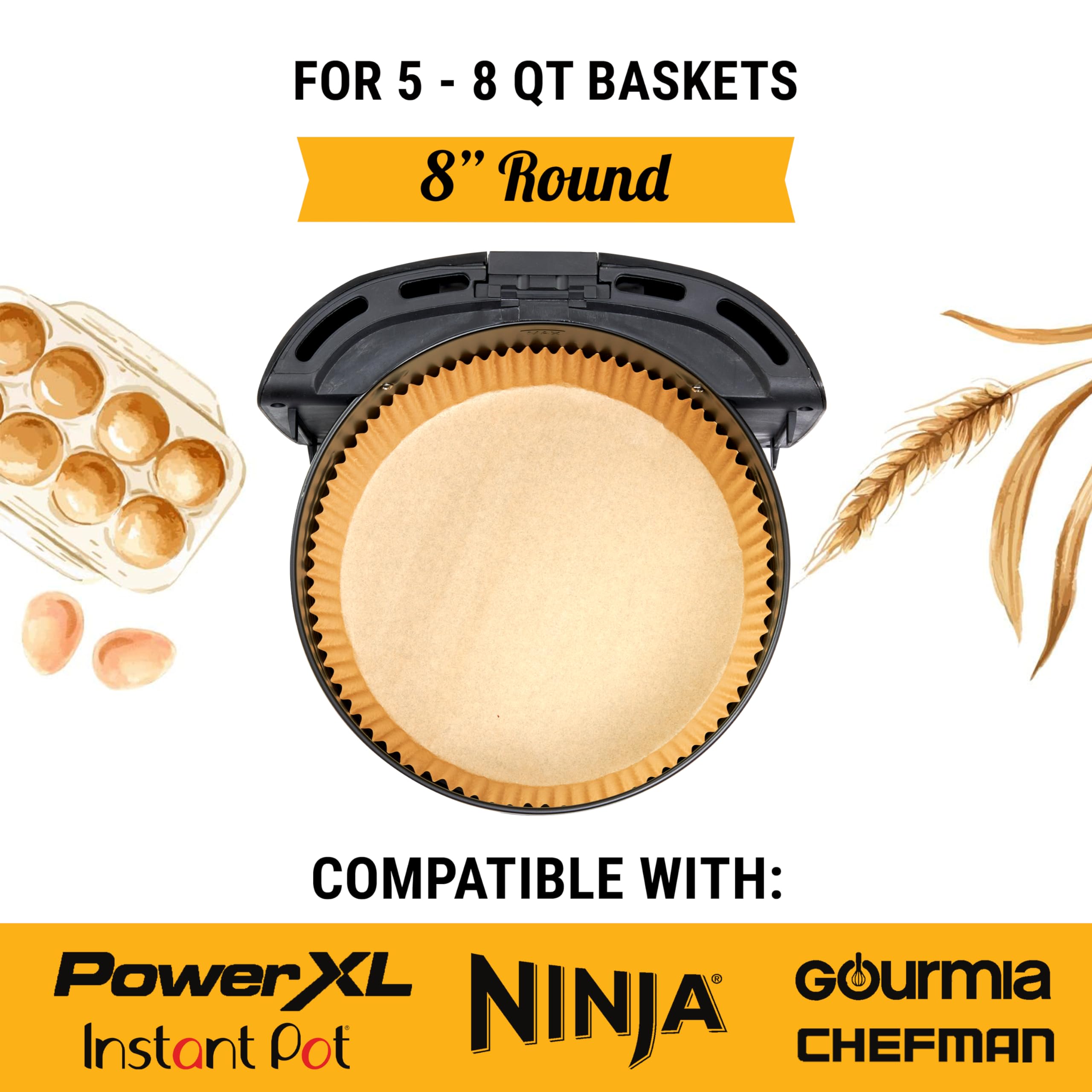 Air Fryer Liners for Ninja, 120 Pcs Round Disposable Airfryer Paper Liners β Non-Stick and Oil Proof for Easy Cleanup, Great for Oven, Pans & Baking β 8 Inch for 5-8 qt Basket by Baker's Signature