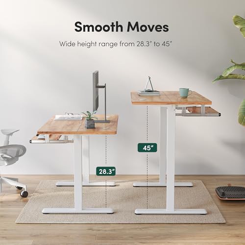 FEZIBO Standing Desk with Keyboard Tray, 55 × 24 Inches Electric Height Adjustable Desk, Sit Stand Up Desk, Computer Office Desk, Light Rustic