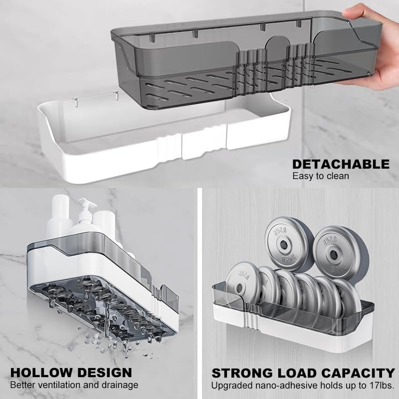 Aukomer Shower Caddy Bathroom Shower Shelves 2 Pcs Adhesive Shower Organizer, No Drilling Dual-Layer Bathroom Wall Organizer, Upgraded Kitchen Storage Rustproof Storage Rack for Bathroom
